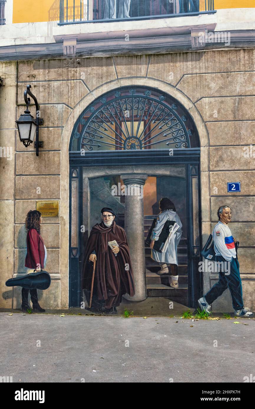 Fresco "La Fresque des Lyonnais" representing known people of the city ...