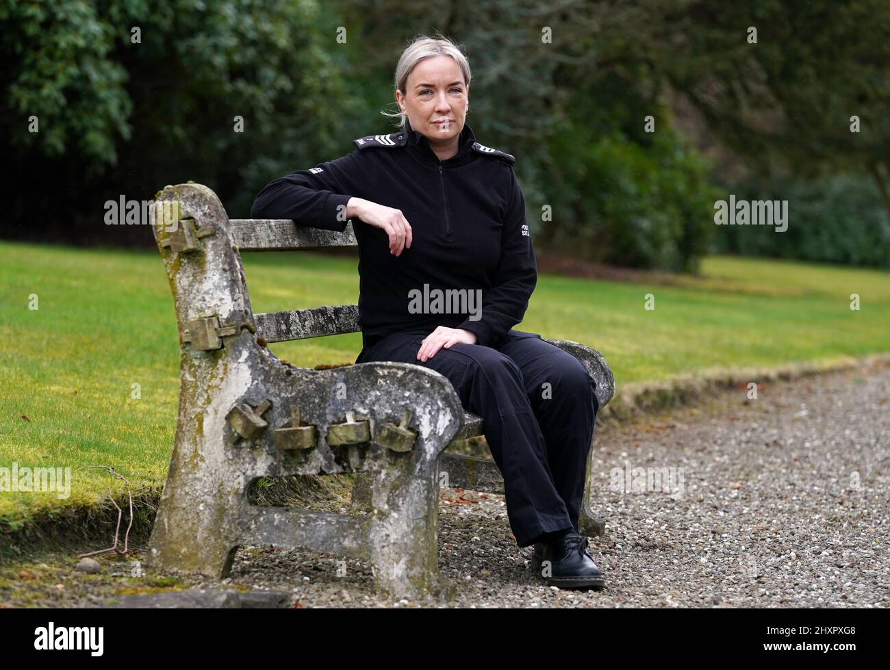 Police Scotland officer Sergeant Sara Hay speaks to the media at ...