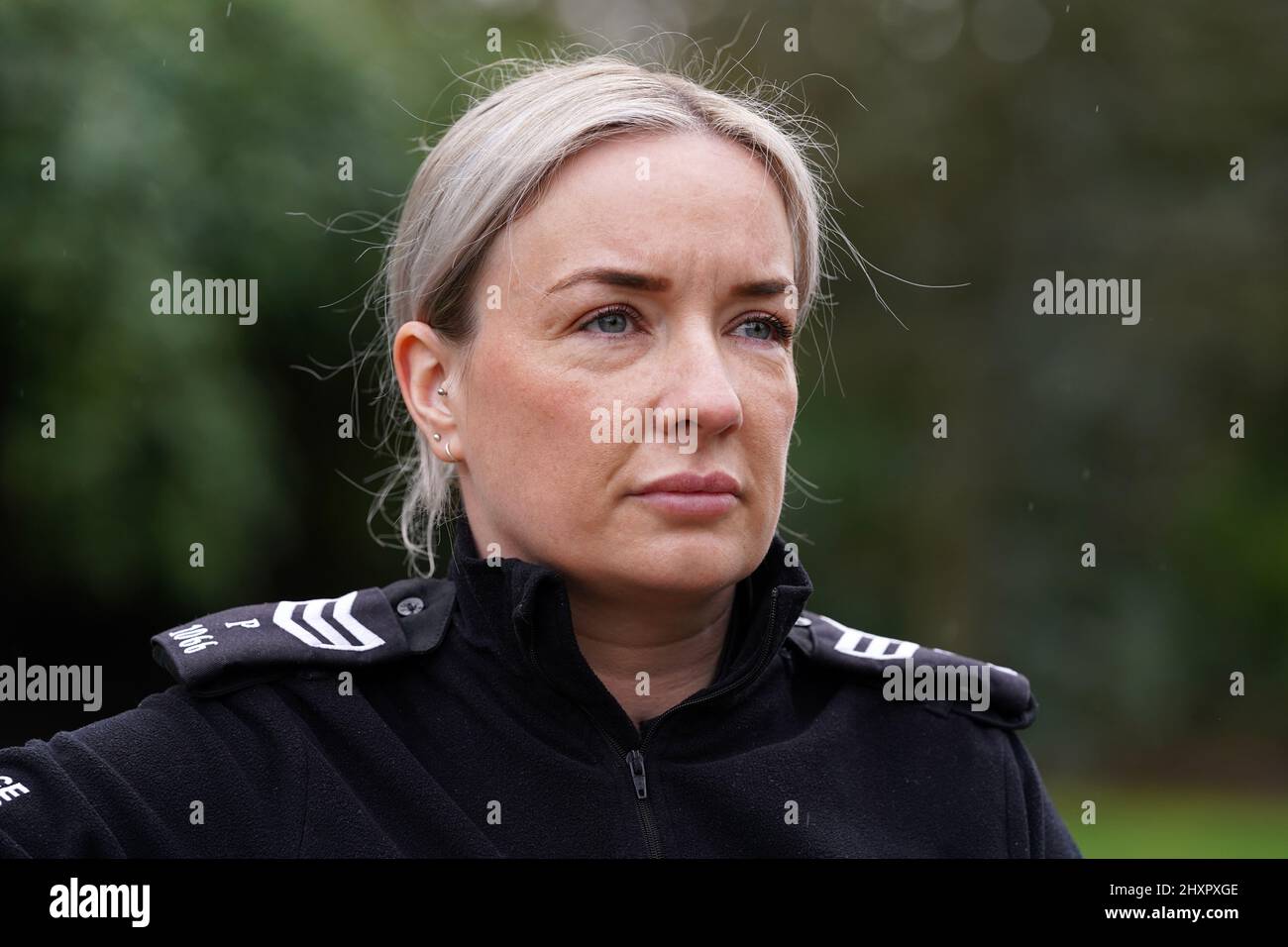 Police Scotland officer Sergeant Sara Hay speaks to the media at ...
