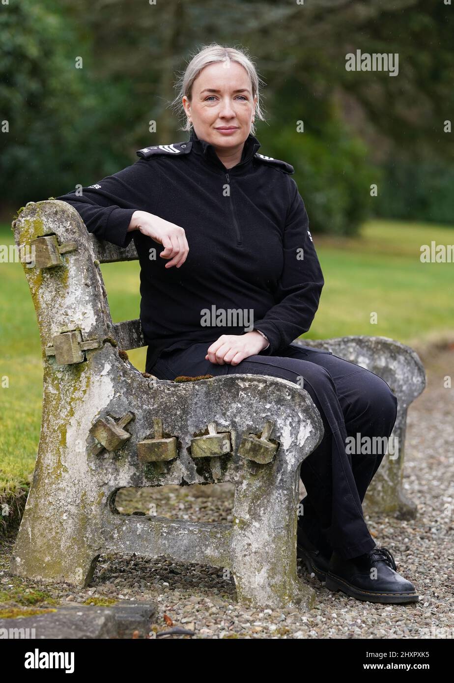 Police Scotland officer Sergeant Sara Hay speaks to the media at ...