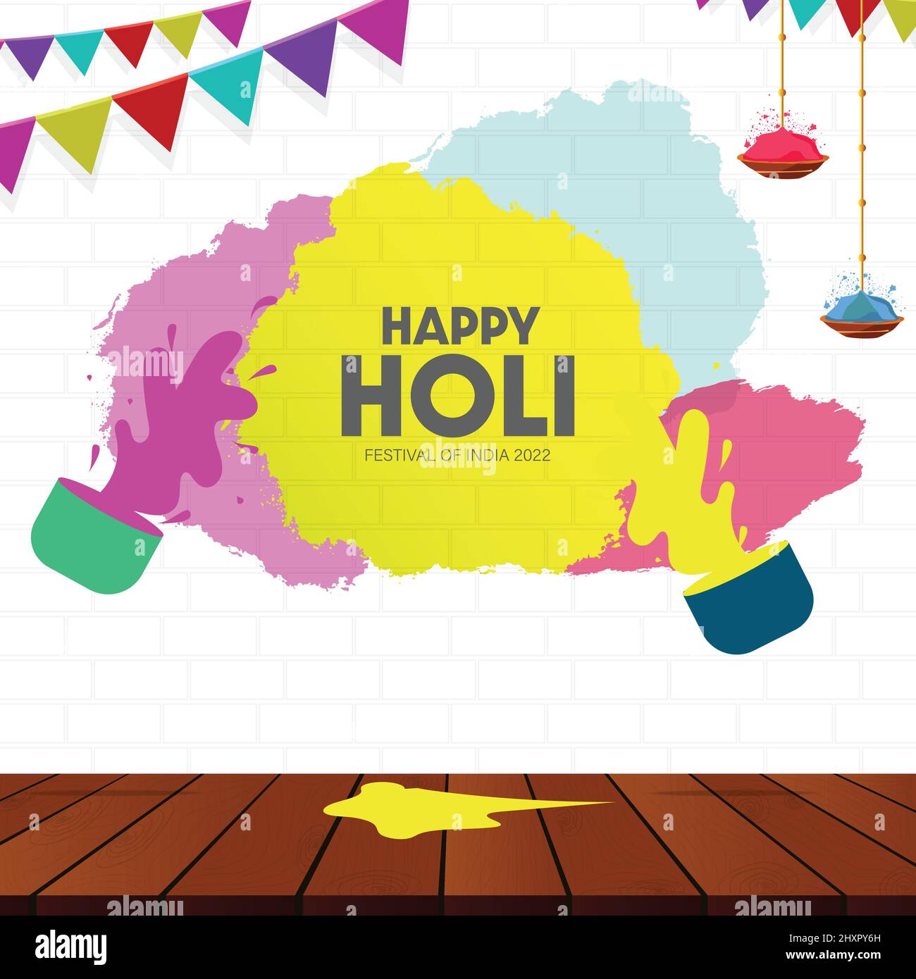 illustration of spraying multi-colored holly powder on the wall. Happy ...
