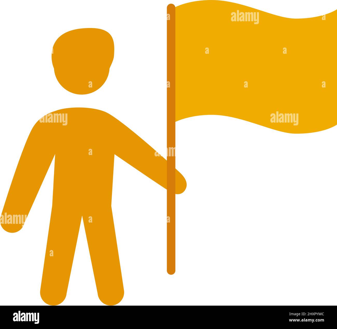 Yellow winner man holding flag icon. Sports or business achievement ...