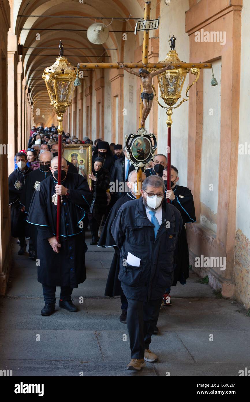 Bologna,Emilia Roman,Italy: March 13,2022. Peace pilgrimage Sanctuary ...