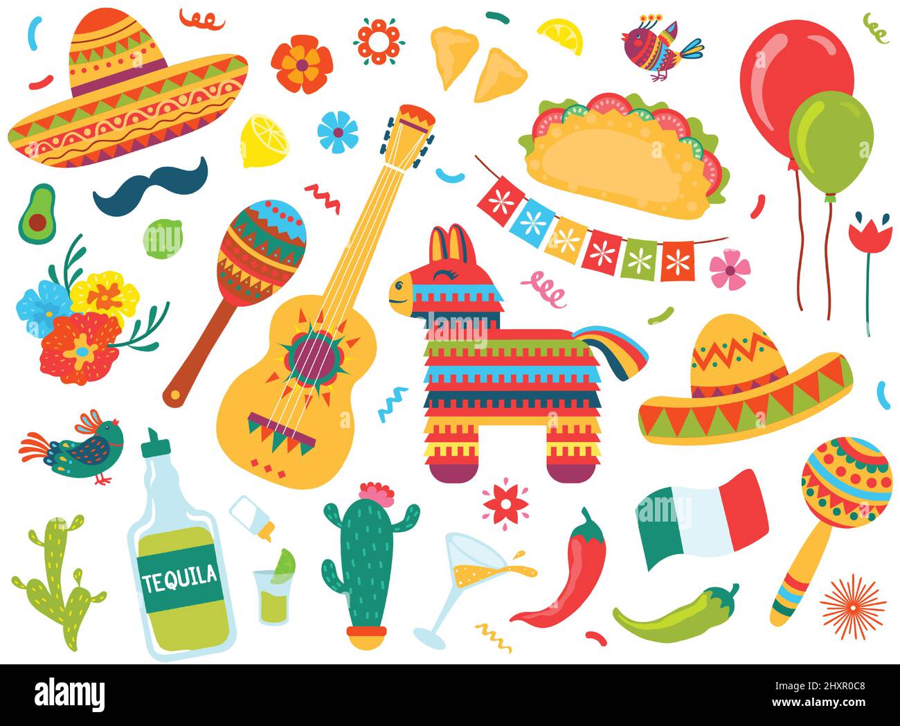Mexican doodle elements, cinco de mayo festival decorations. Mexico ...
