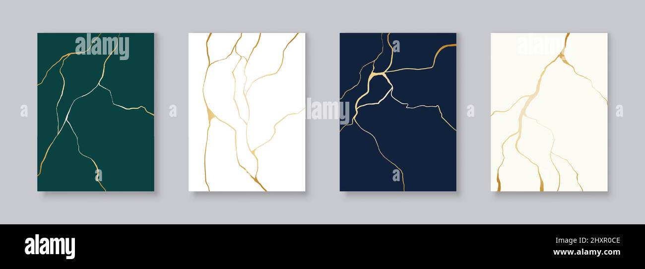 Golden kintsugi posters, japanese art of repairing cracked pottery ...