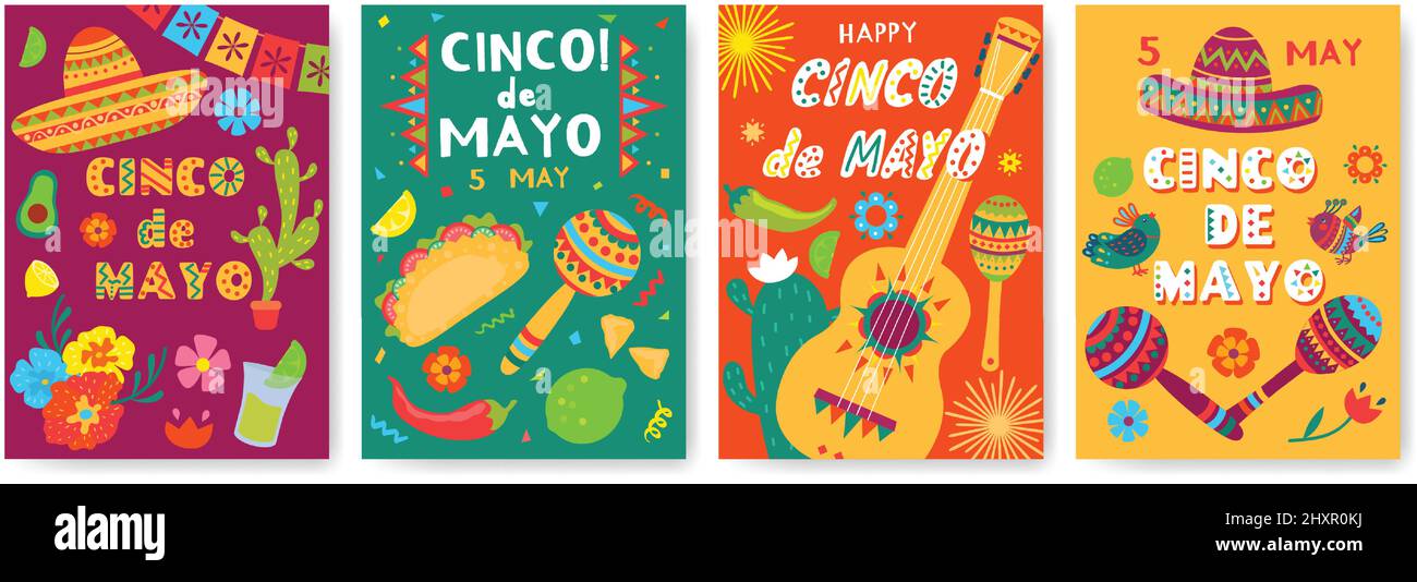 Cinco de mayo festival posters, mexican holiday celebration flyer ...