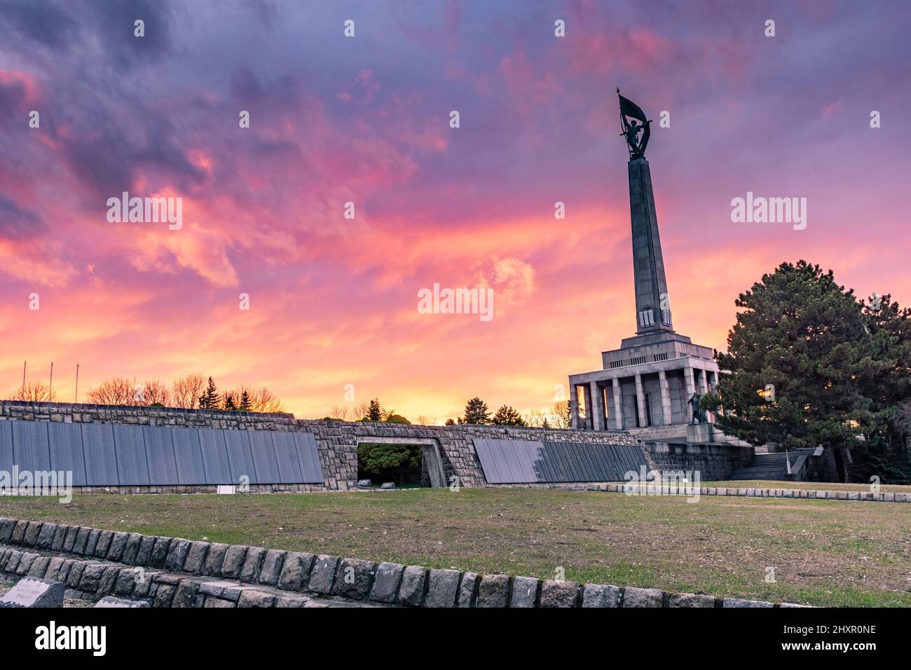 Amazing sunset over the Slavin memorial in Bratislava, Slovakia ...