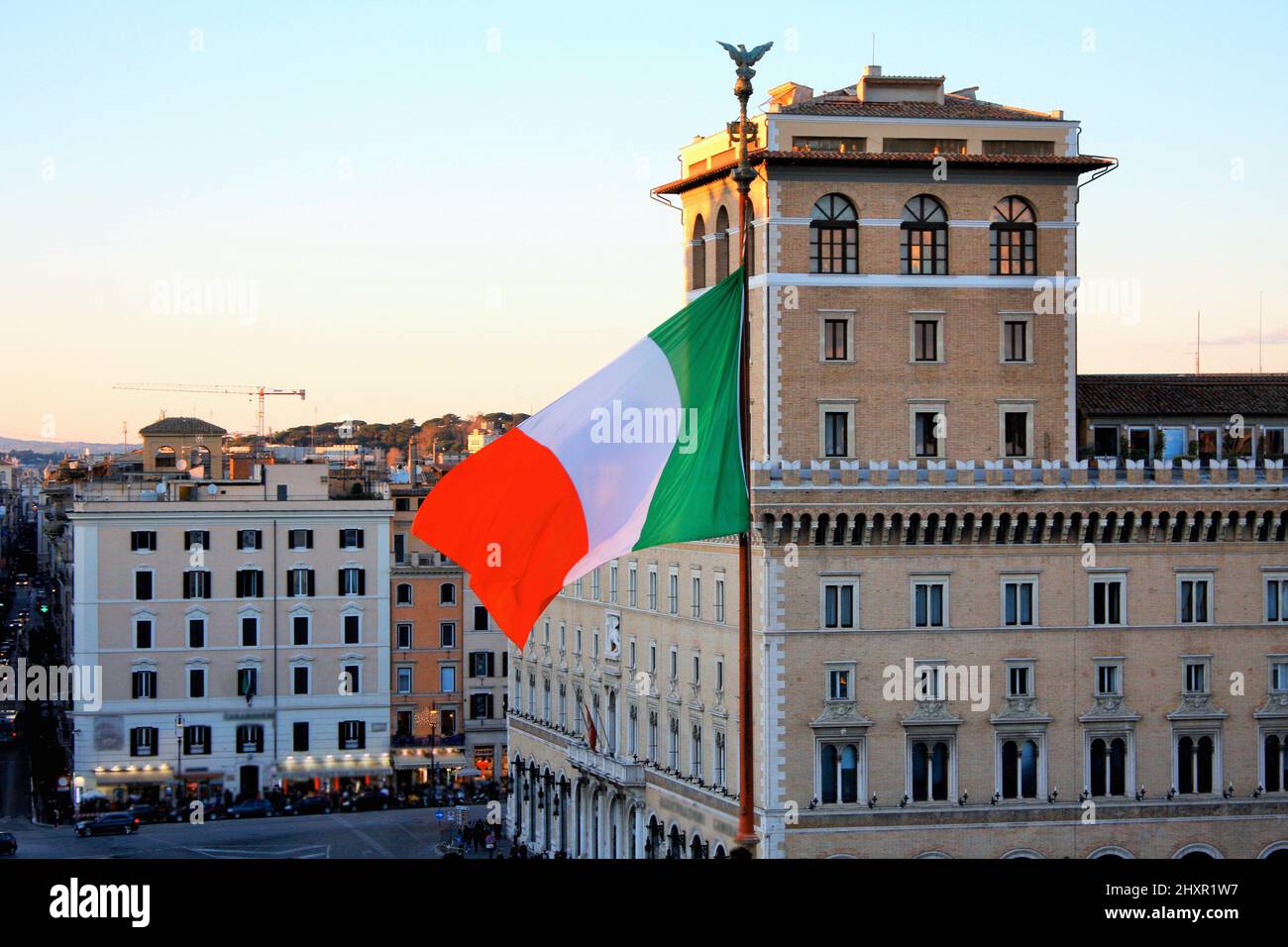 Italian flag on Venezia Square in Rome Stock Photo - Alamy