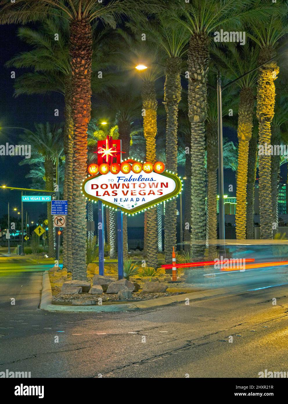 Las Vegas, USA - June 15, 2012: The downtown Las Vegas sign at night ...