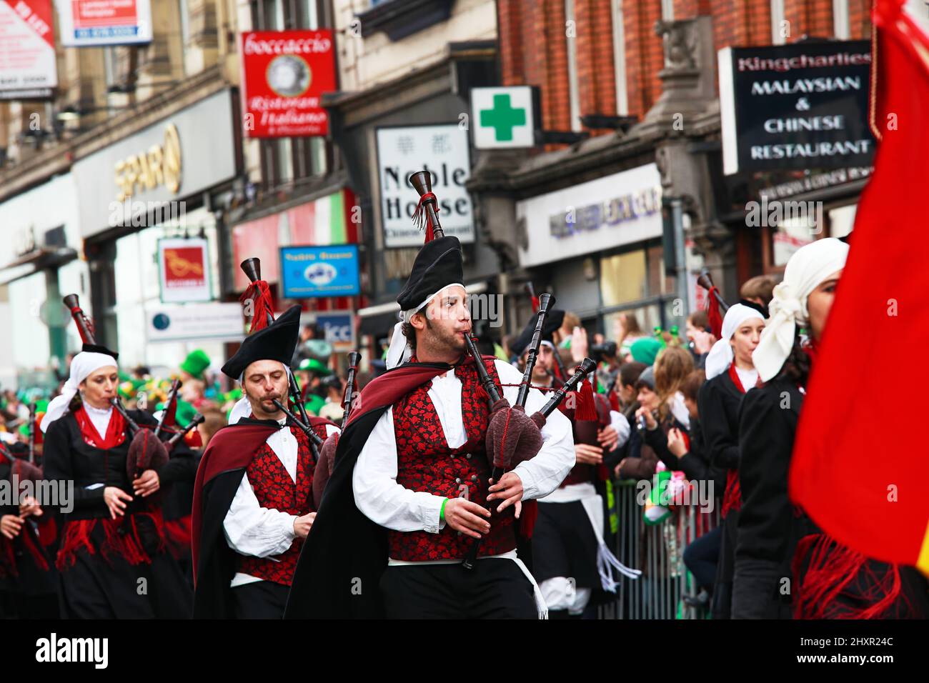 St. Patrick's day parade in Dublin, Ireland.Cheerful participants a ...