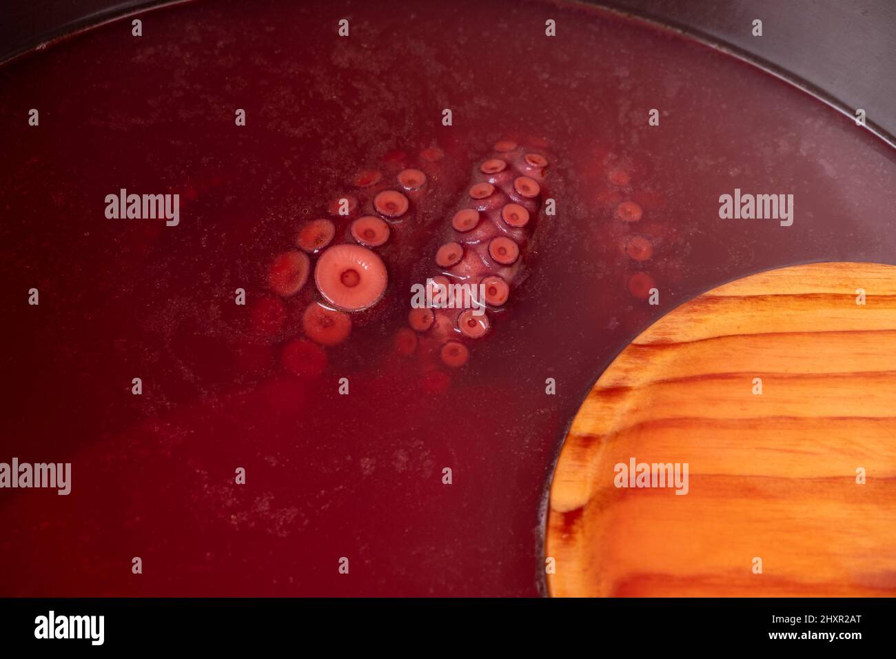 Octopus tentacles boiling, typical recipe of Galician gastronomy, Pulpo ...