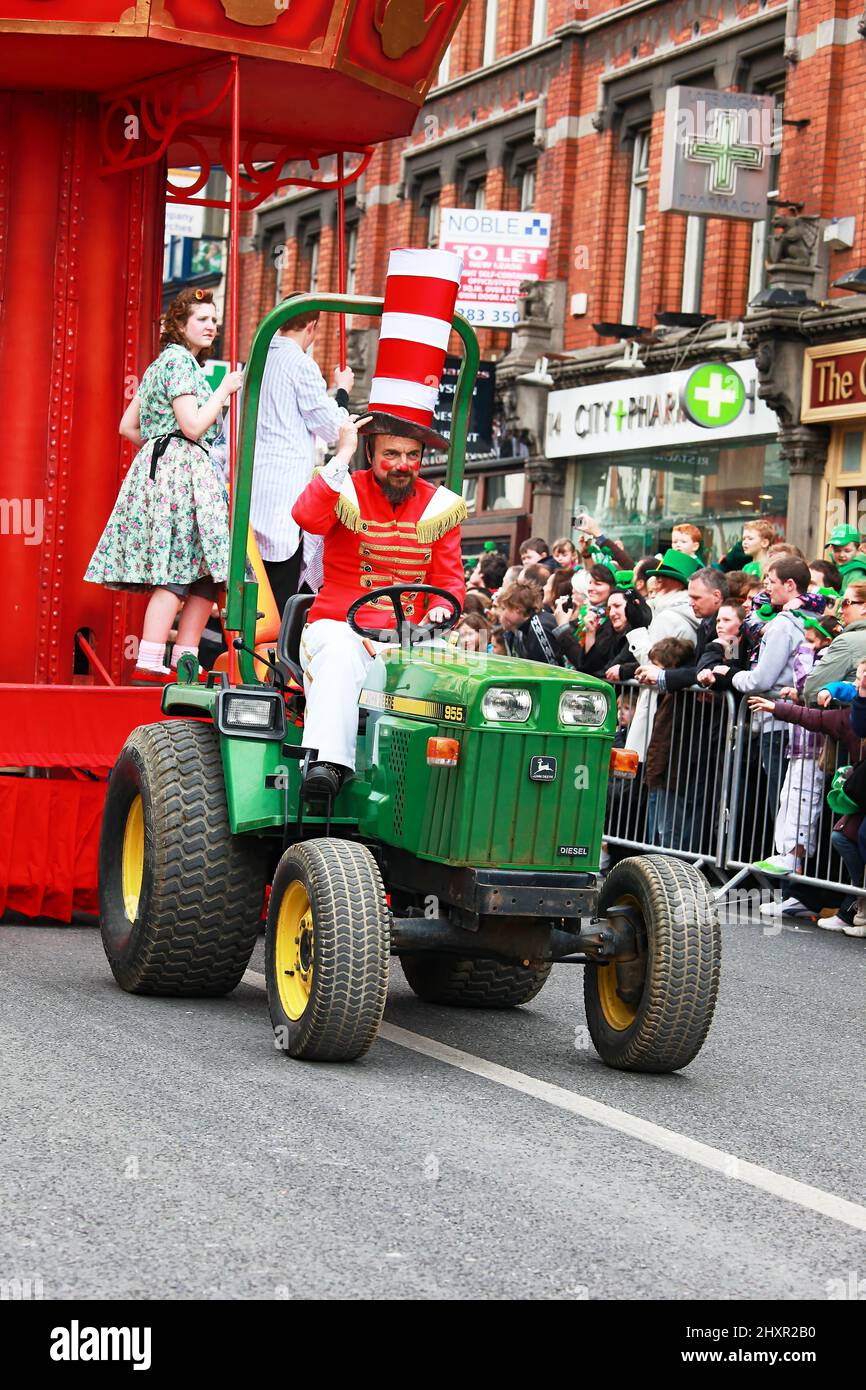 St. Patrick's day parade in Dublin, Ireland.Cheerful participants a ...