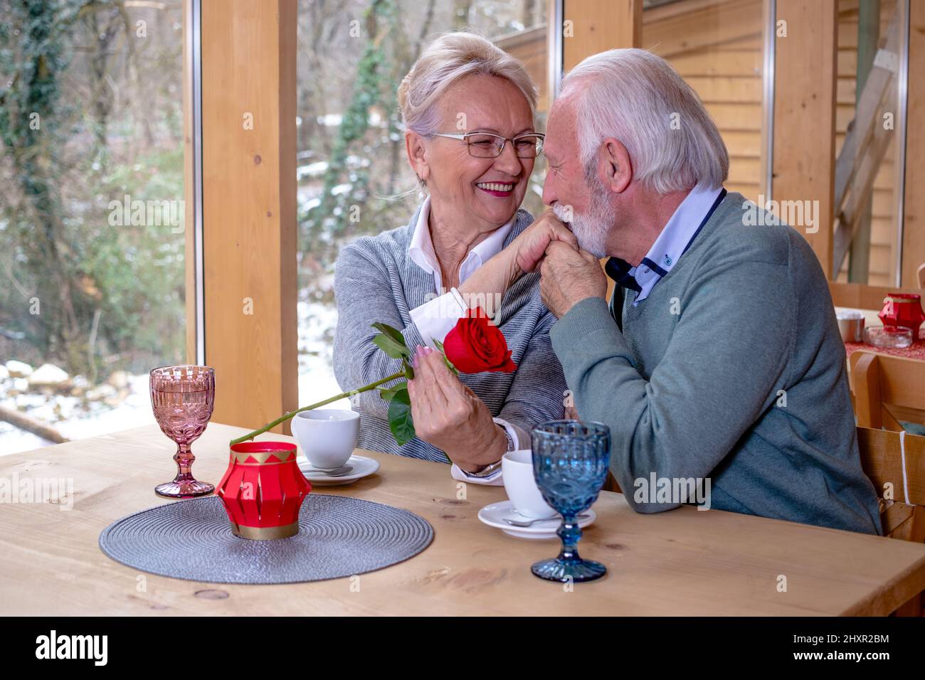 A gentleman with a rose, kissing the hand of his chosen one Stock Photo ...