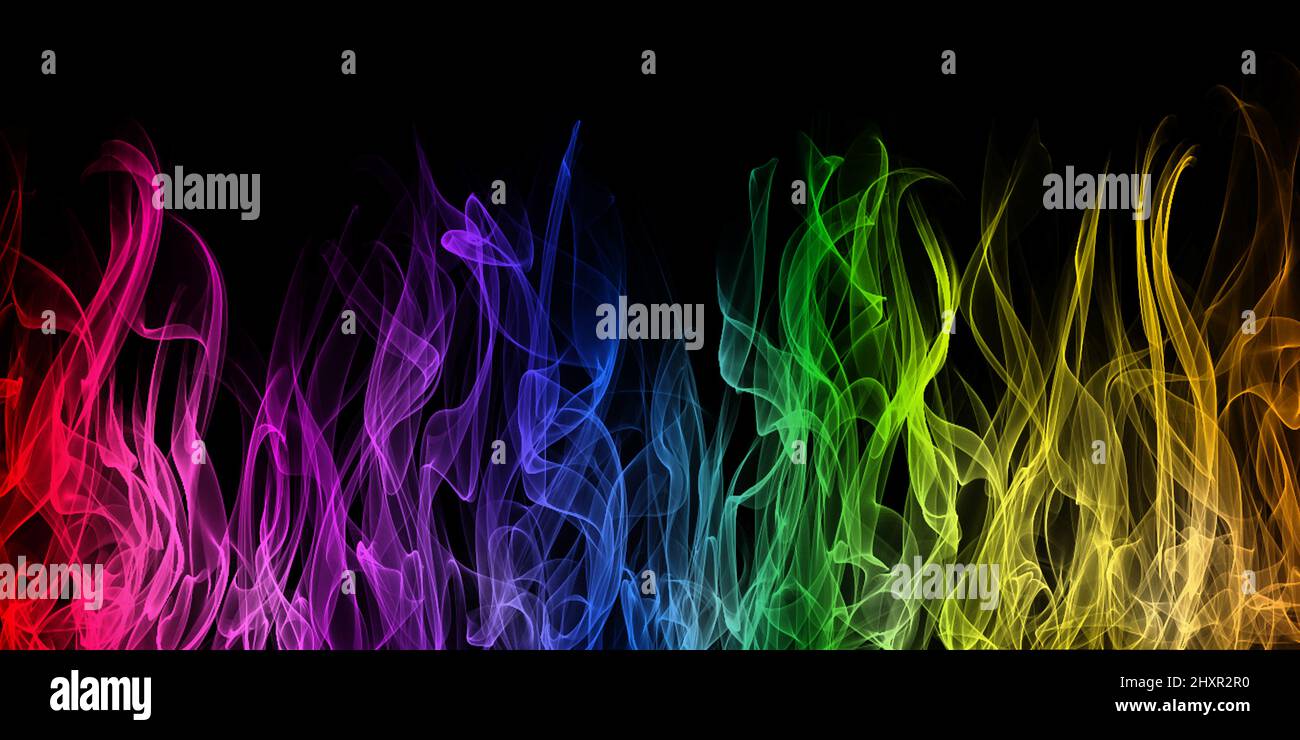 Rainbow Fire flames on black background. Multi color flame on isolated ...