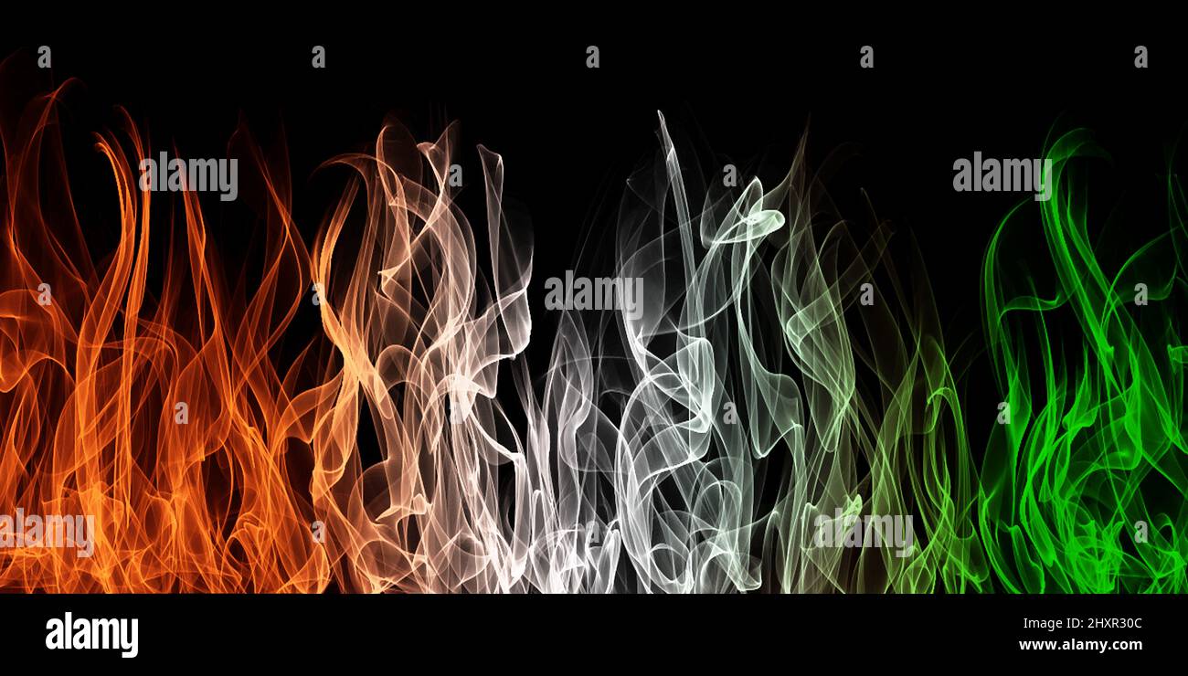 tri color Fire flames on black background. tri color flame on isolated ...