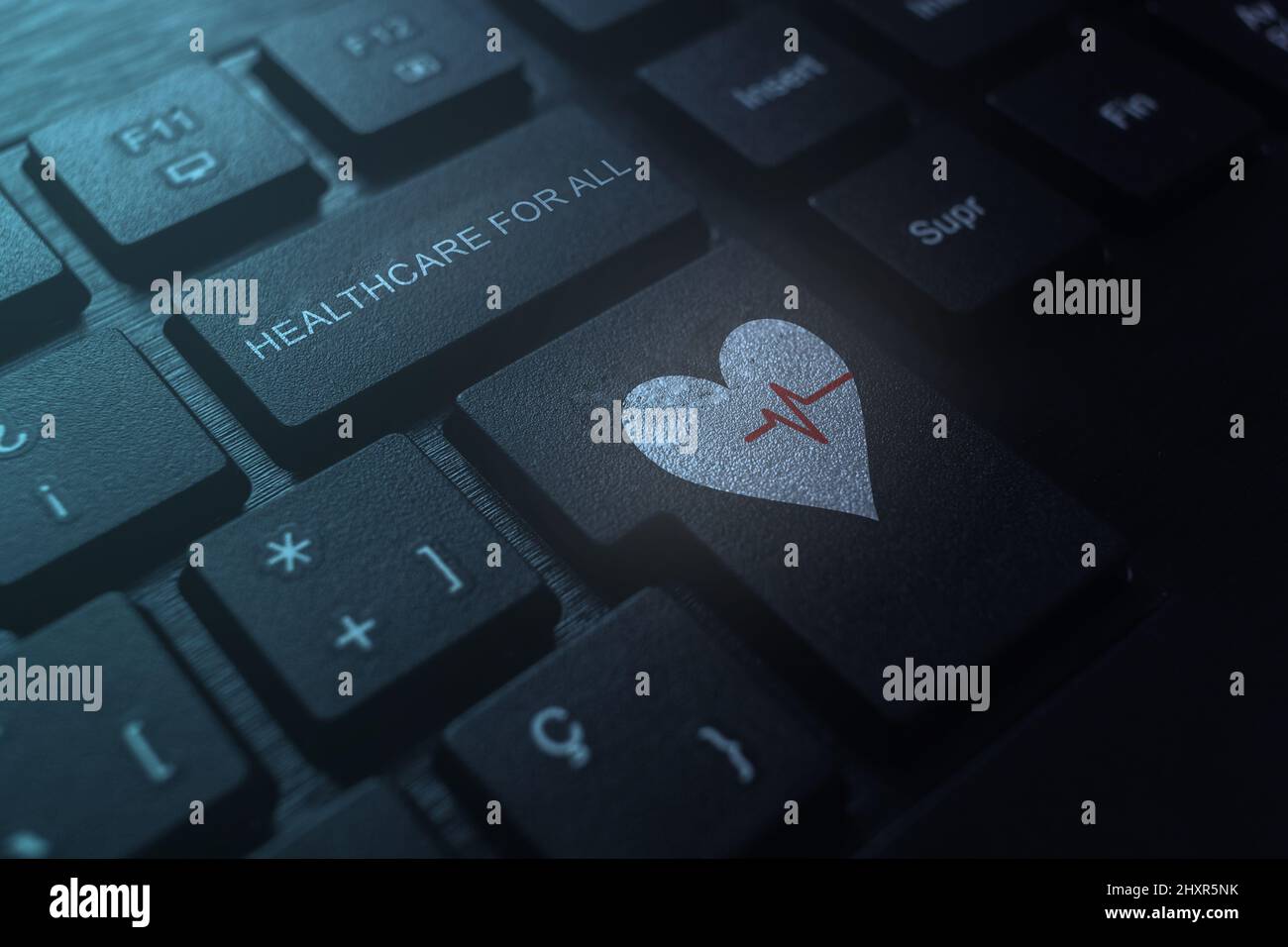 Medical healthcare concept of heart on keyboard with copy space ...