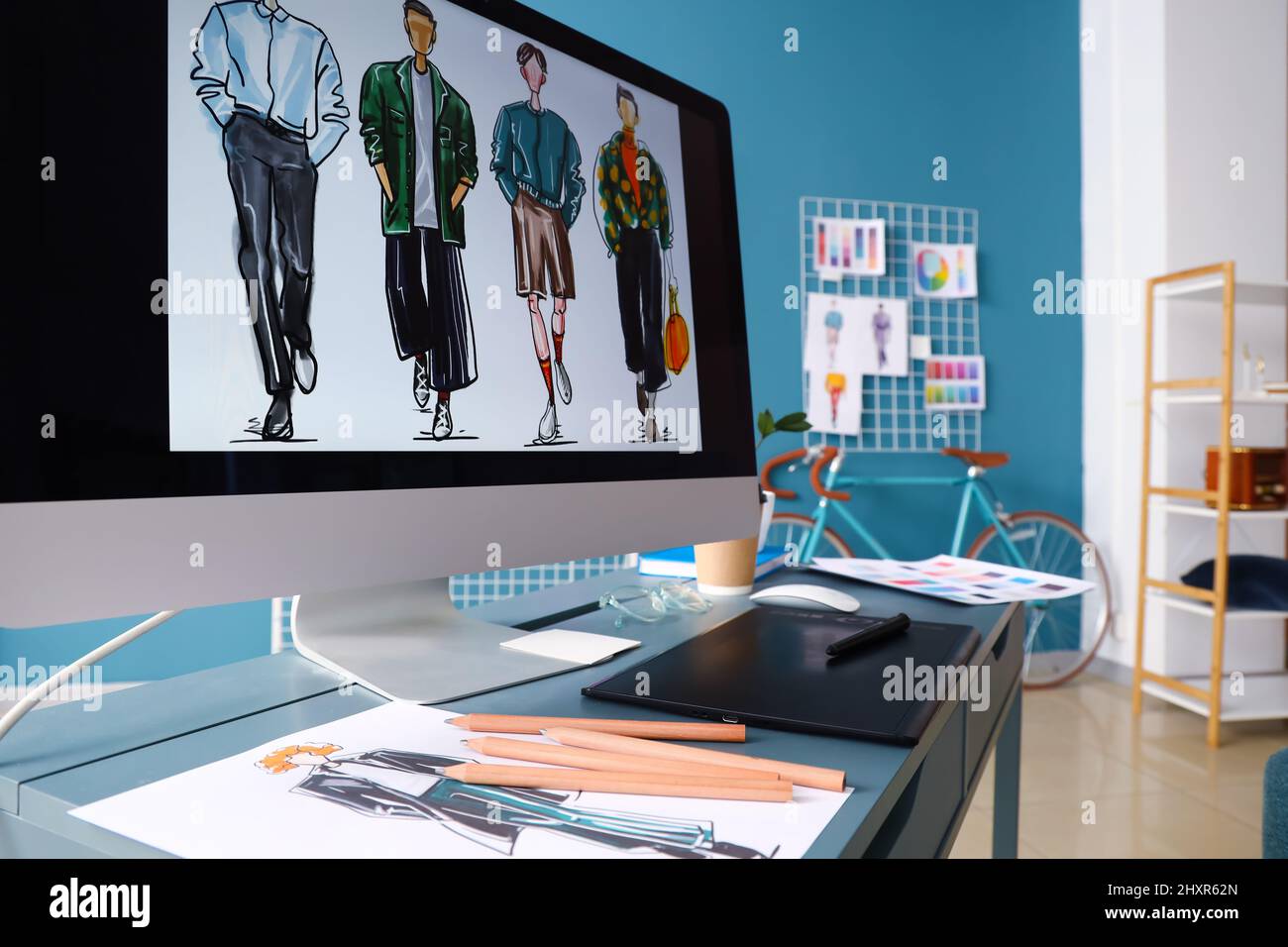 Workplace of fashion designer in studio Stock Photo - Alamy