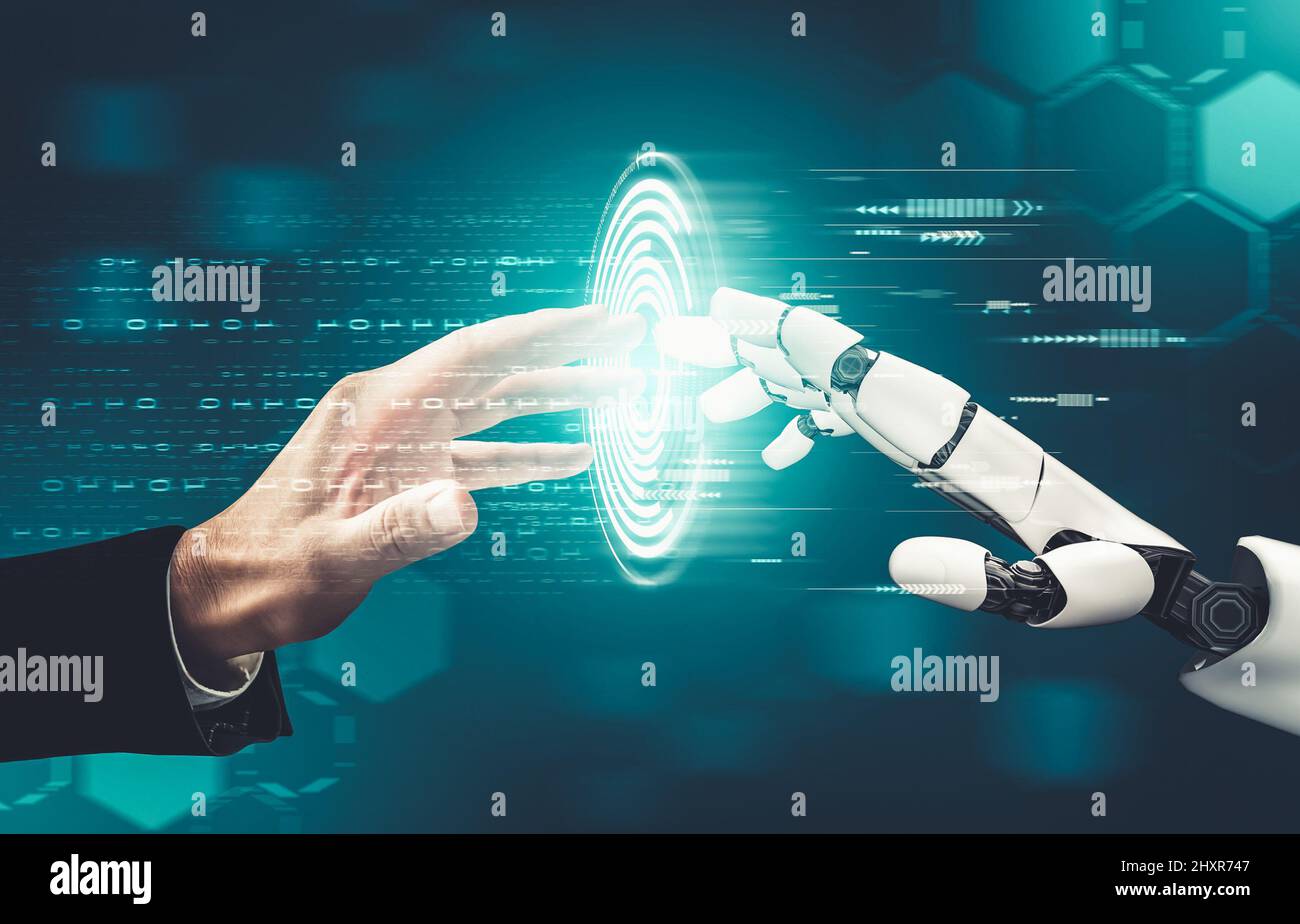 3D rendering futuristic droid robot technology development, artificial ...