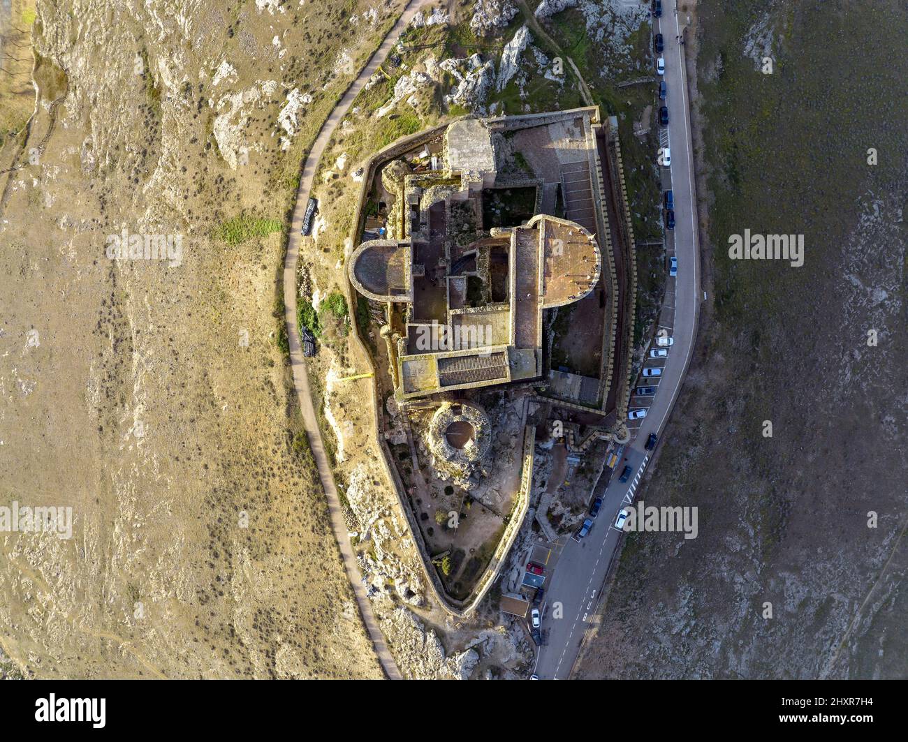 Zenithal image of the Castillo de la Muela in the town of Consuegra ...