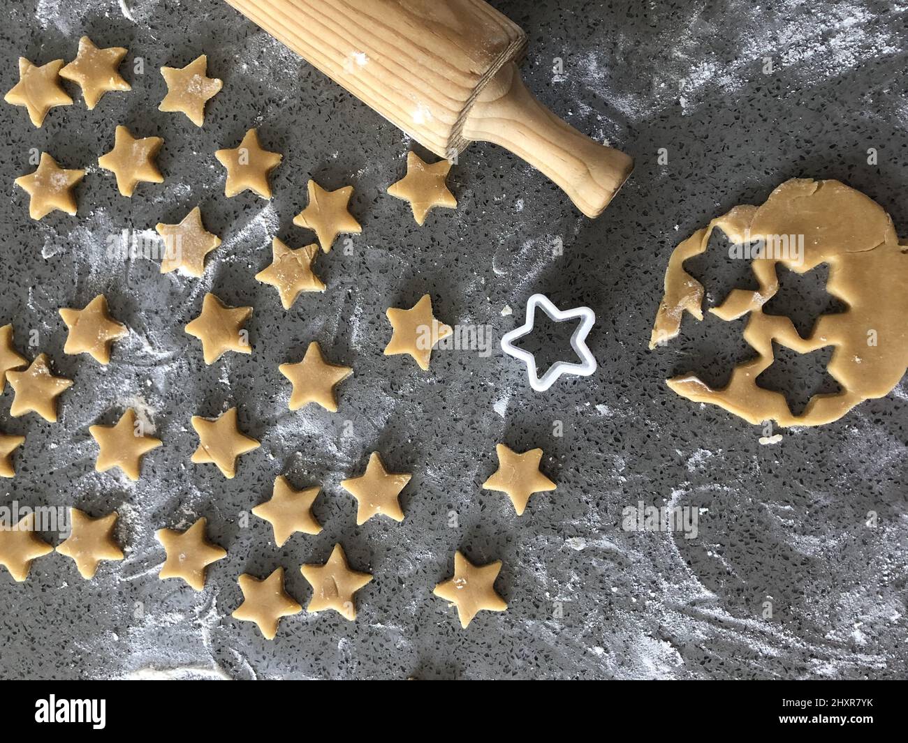 baking day photo from above making mini star shaped biscuits cookies ...