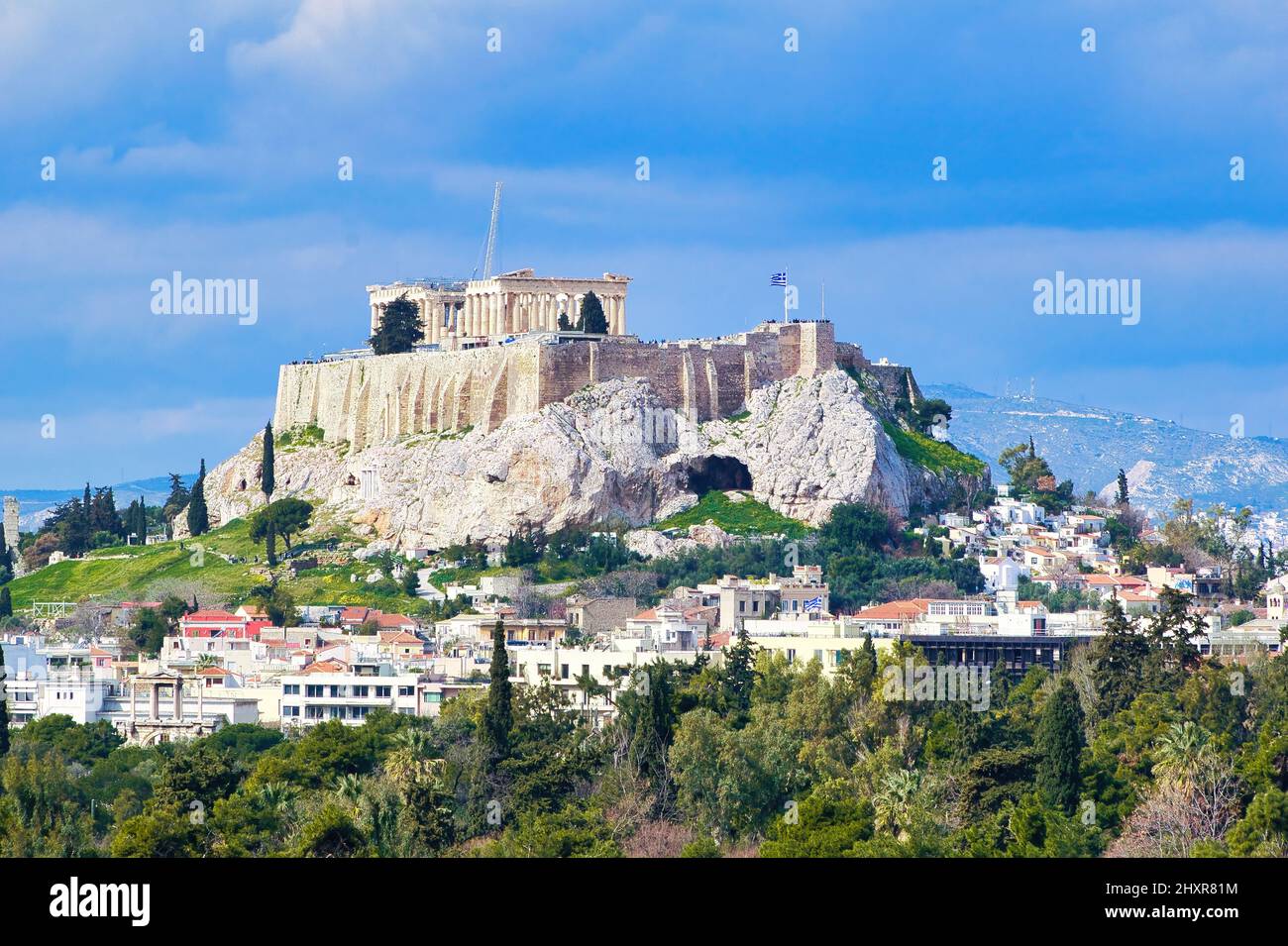 the Acropolis and Parthenon as seen from the Panathenaic Stadium Kallimarmaro, Greece Athens ...