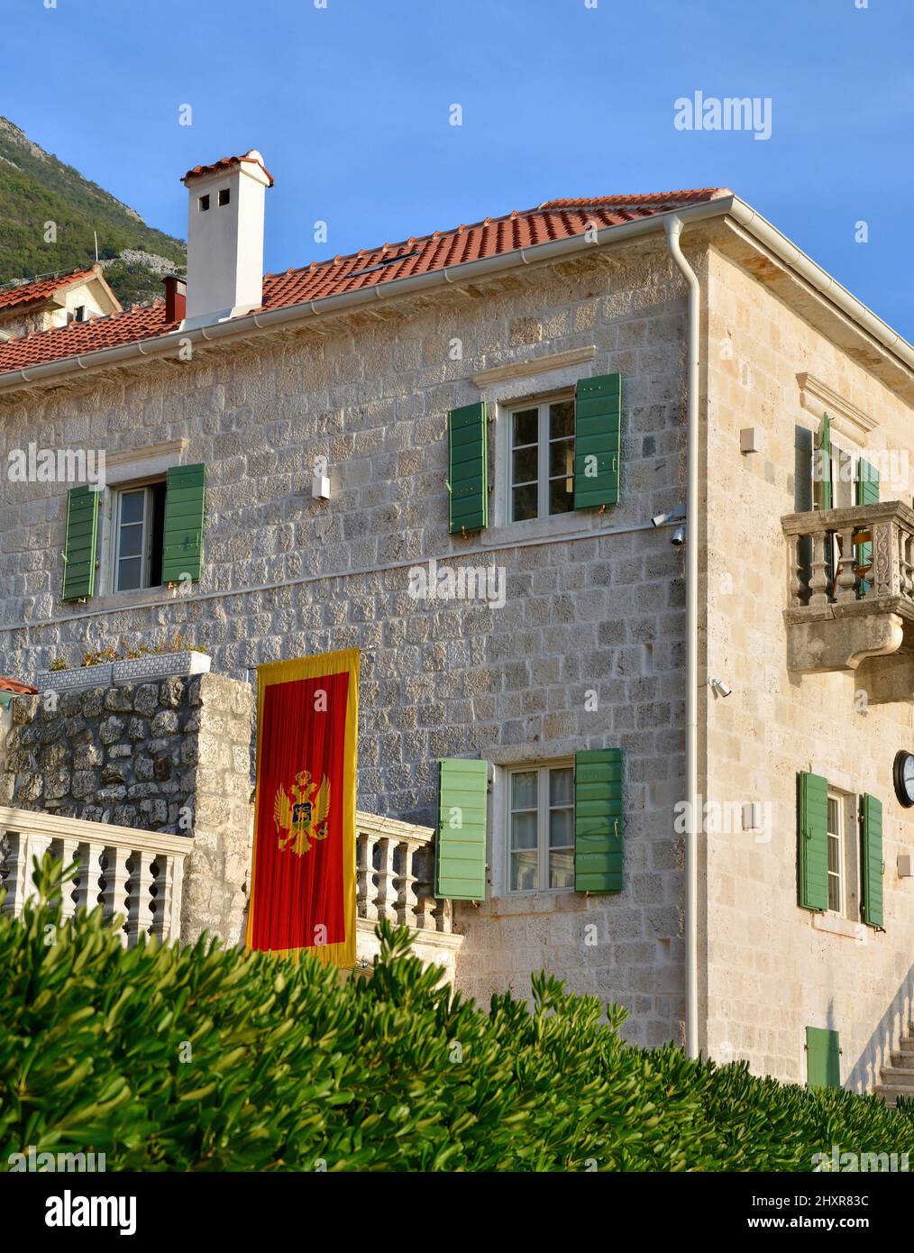 A close up of a modern house on the Bay of Kotor displaying the ...