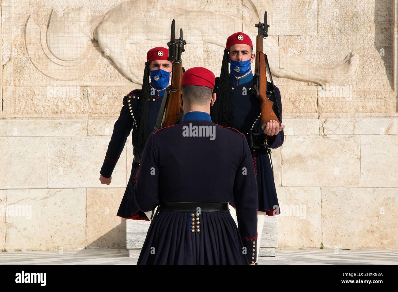 Soldiers of the Greek Presidential Guard change shifts, Evzones. Athens, Greece 3-3-2022 Stock ...