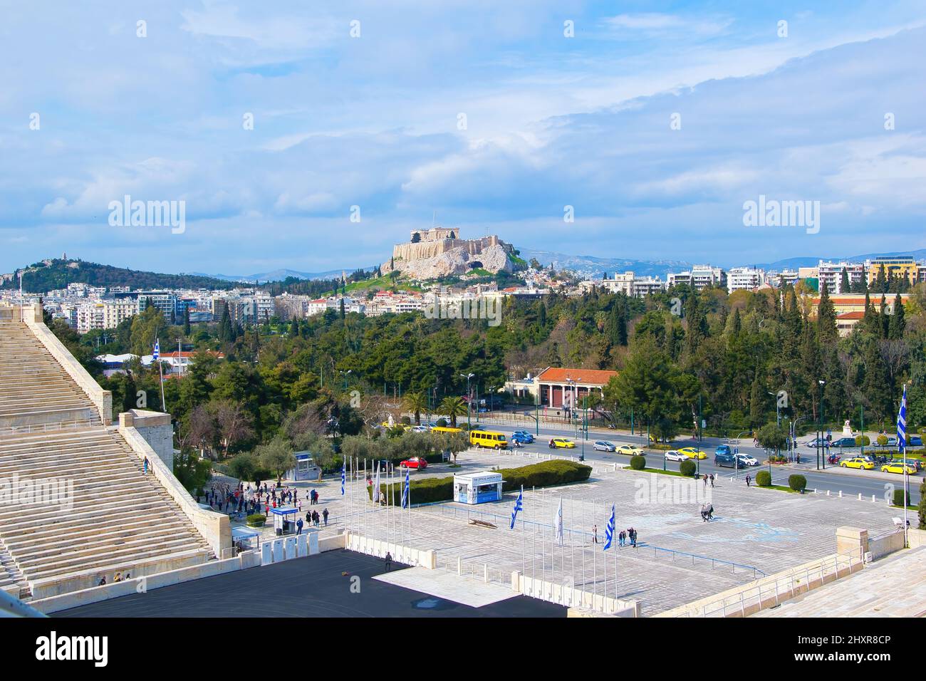 the Acropolis and Parthenon as seen from the Panathenaic Stadium Kallimarmaro, Greece Athens ...