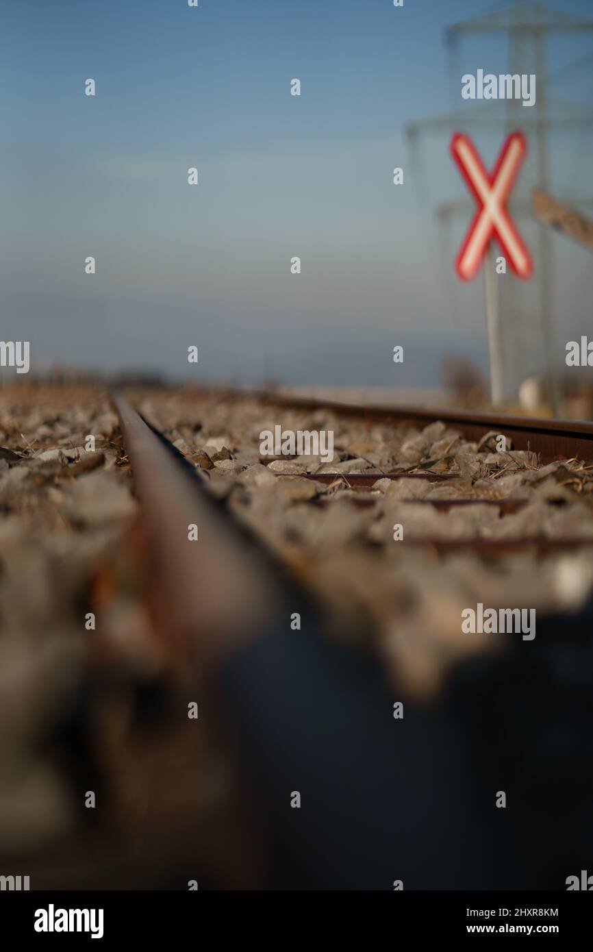 Vertical shot of the train rails Stock Photo - Alamy