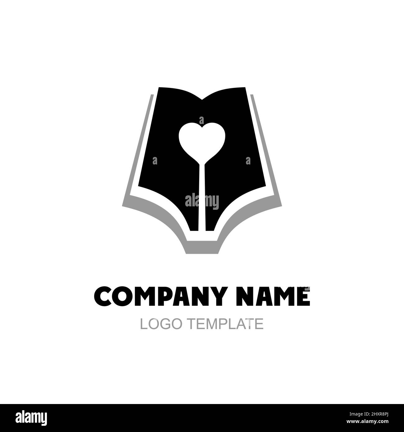 Ink pen with a heart symbol on an open book. Template for logo design ...