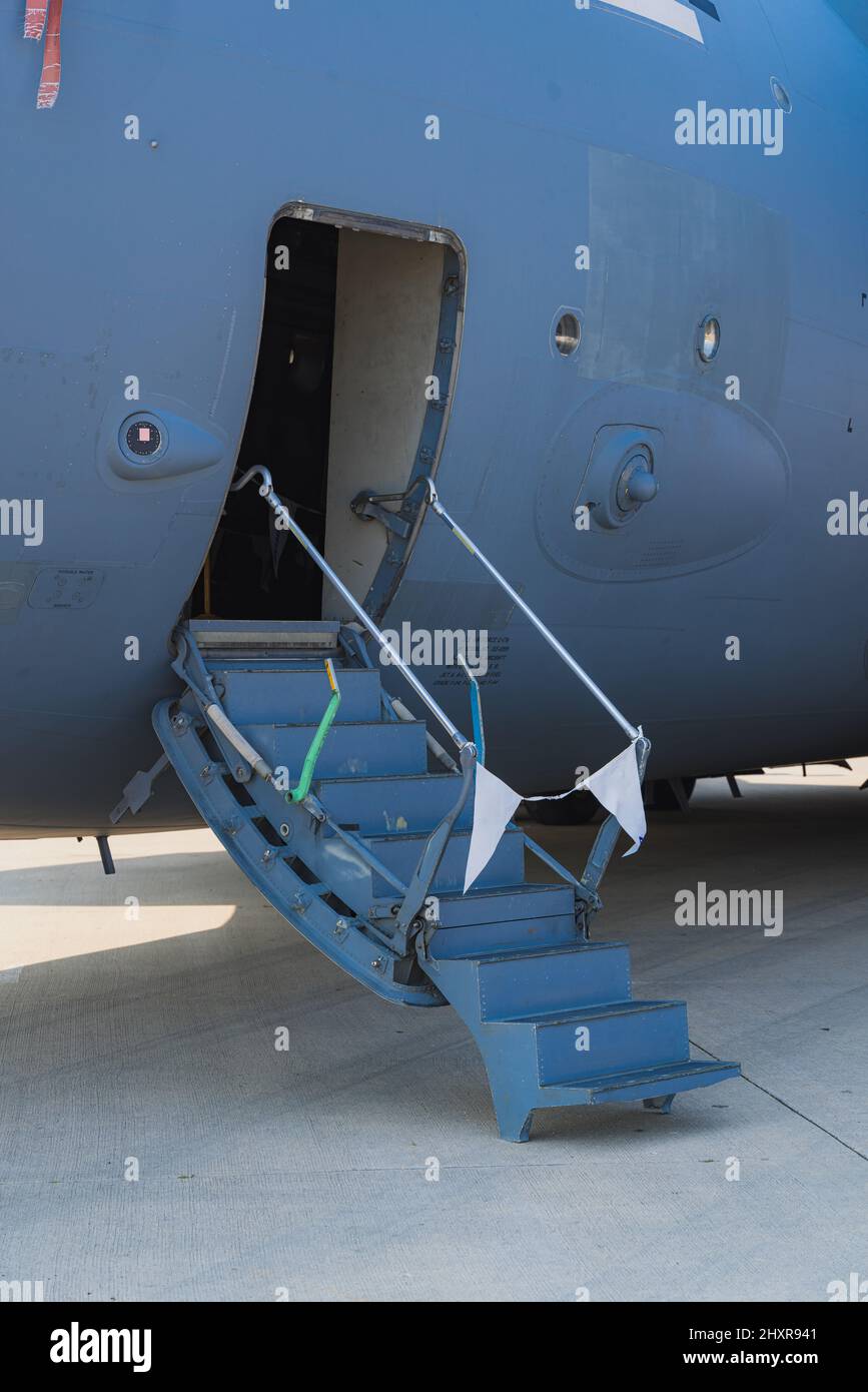 Closeup of the Stairs into a C-17 Globemaster military aircraft Stock ...
