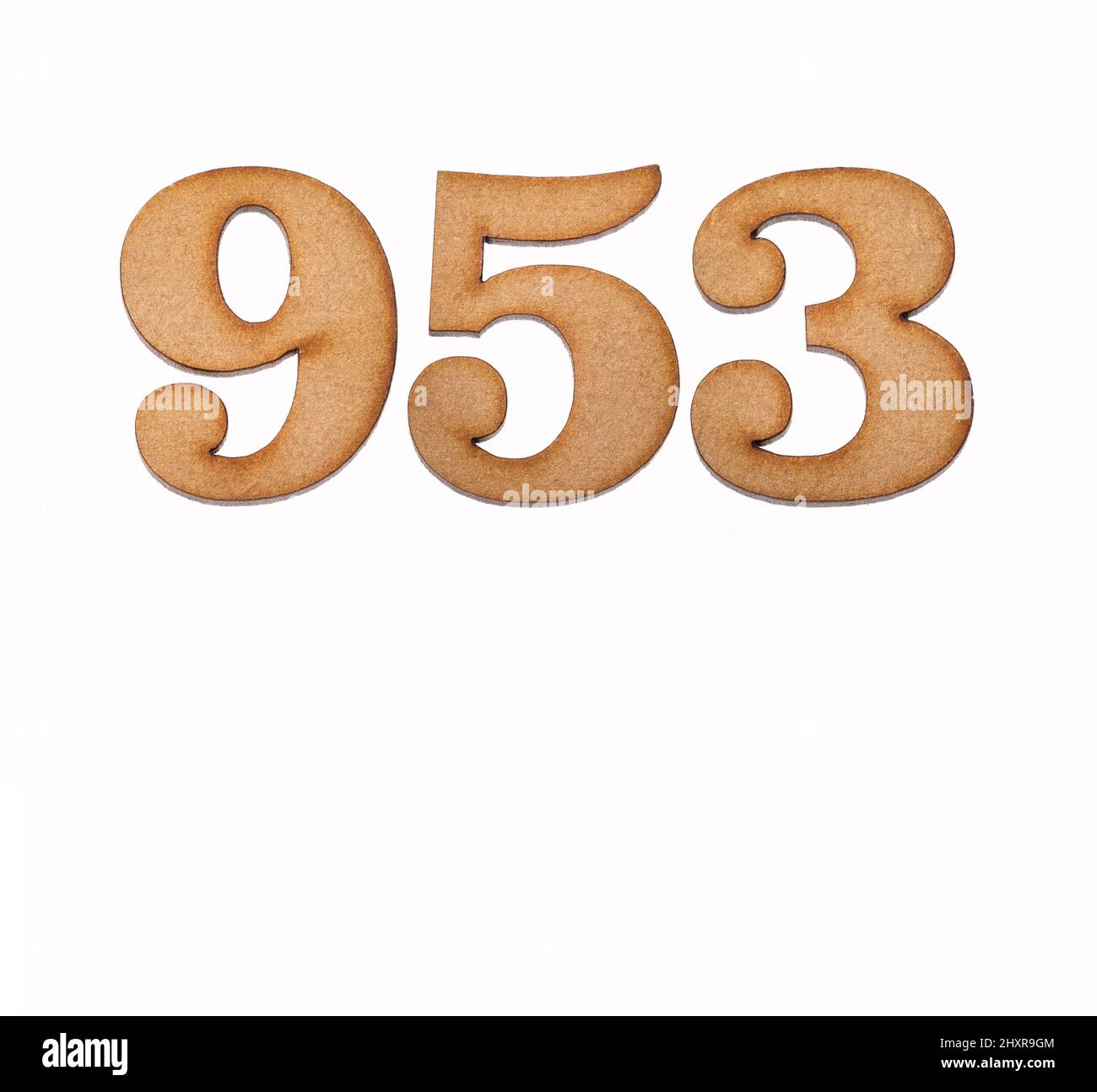 Number 953 in wood, isolated on white background Stock Photo - Alamy