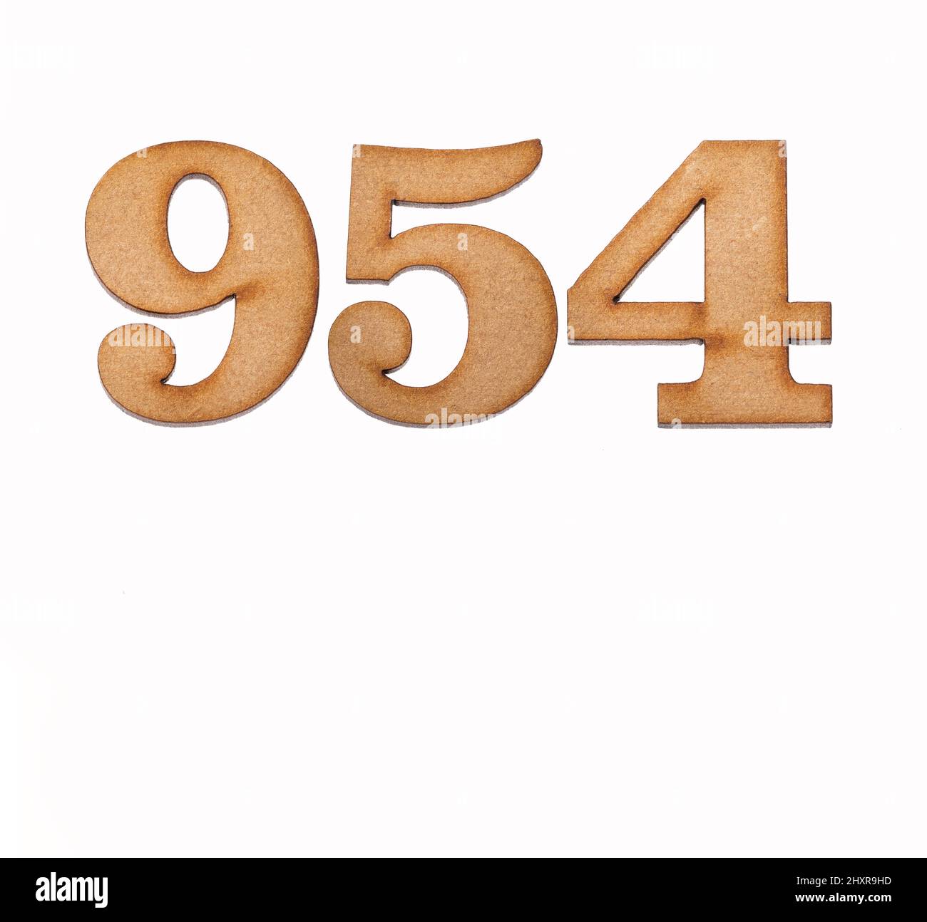 Number 954 - Piece of wood isolated on white background Stock Photo - Alamy