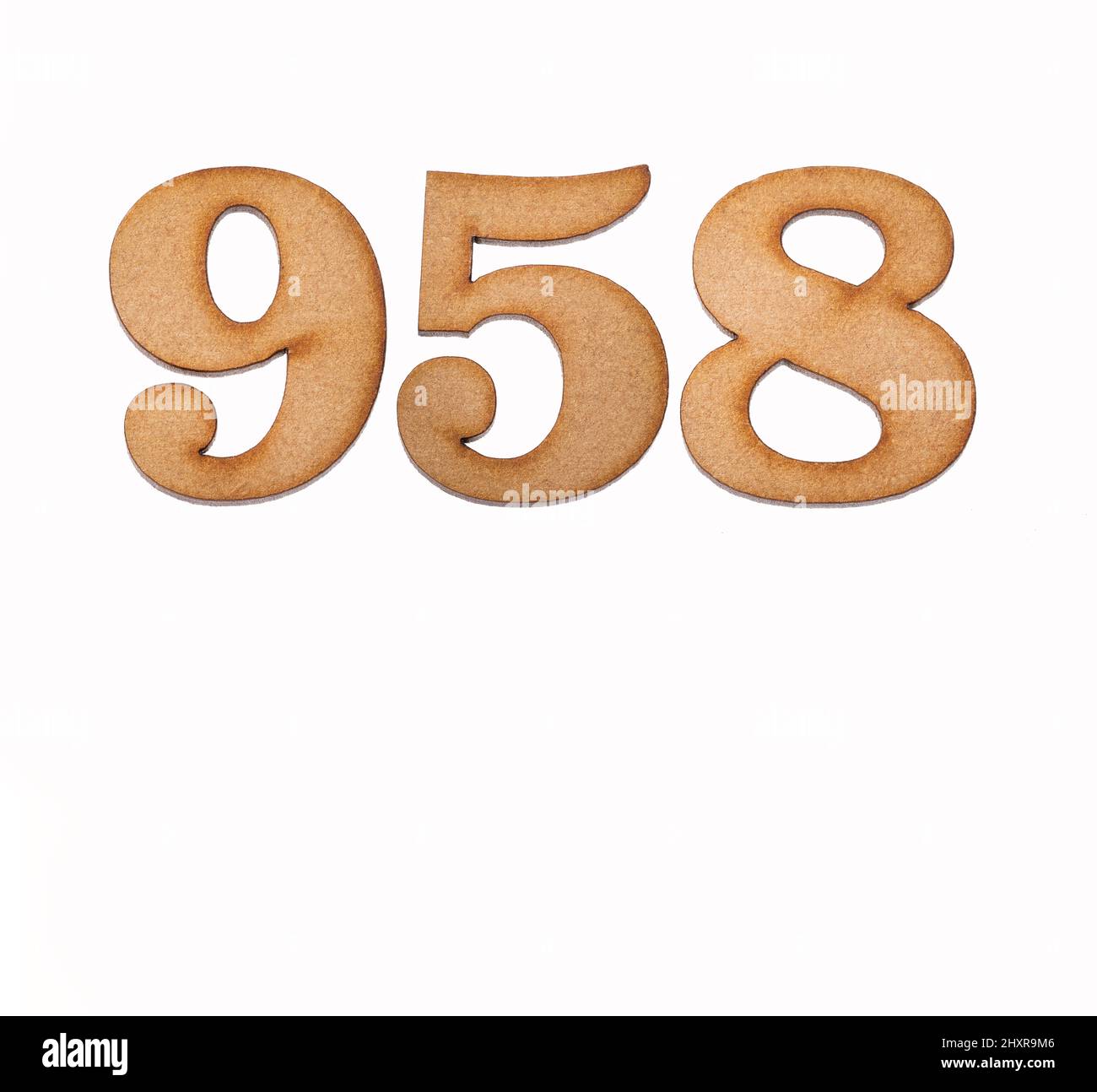 Number 958 - Piece of wood isolated on white background Stock Photo - Alamy