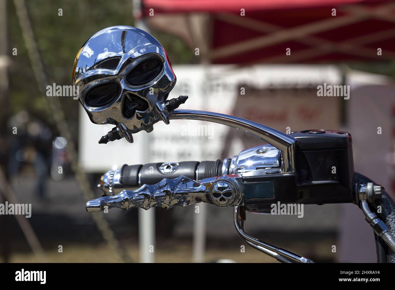 Decorative handlebars on a motorcycle near Mareeba in Tropical N Stock ...