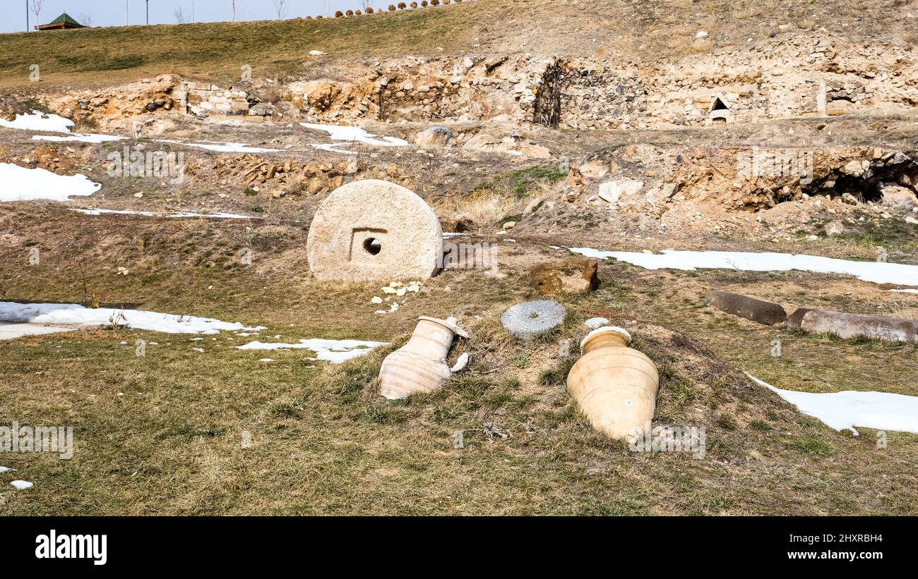 Geological formations and homes built in Cappadocia, Turkey Stock Photo ...