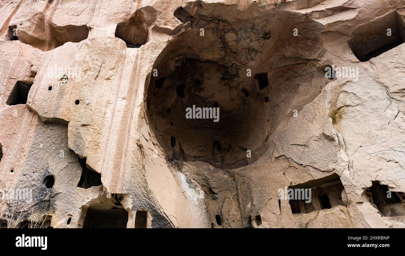 Geological formations and homes built in Cappadocia, Turkey Stock Photo ...
