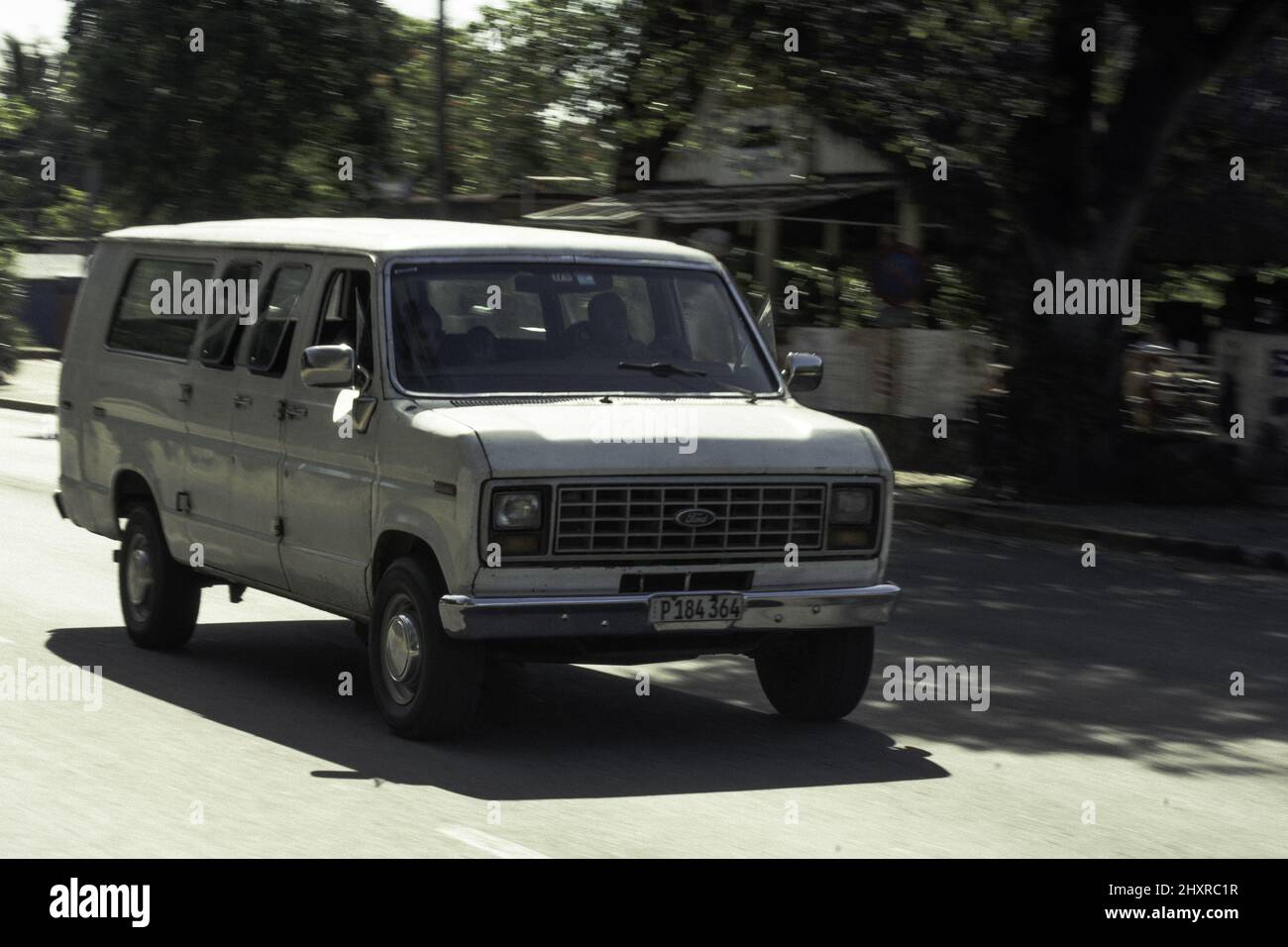 American white classic second-generation Ford Transit van in the street ...