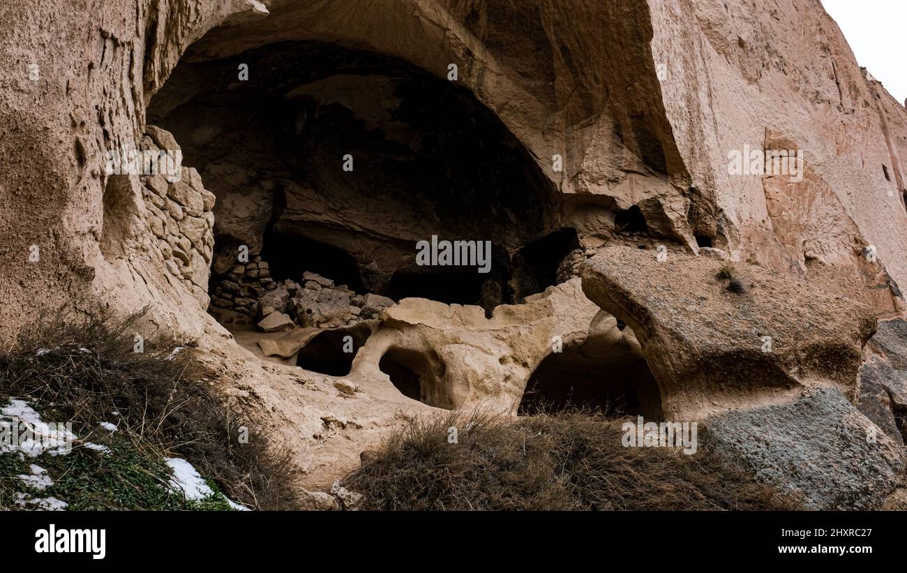 Geological formations and homes built in Cappadocia, Turkey Stock Photo ...