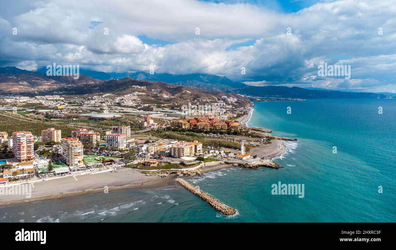 Drone perspective of costal city of Torrox situated in Malaga, Costa ...