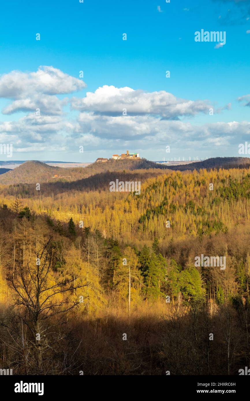 Thuringian Forest with a view of Wartburg Castle in Eisenach, Thuringia ...