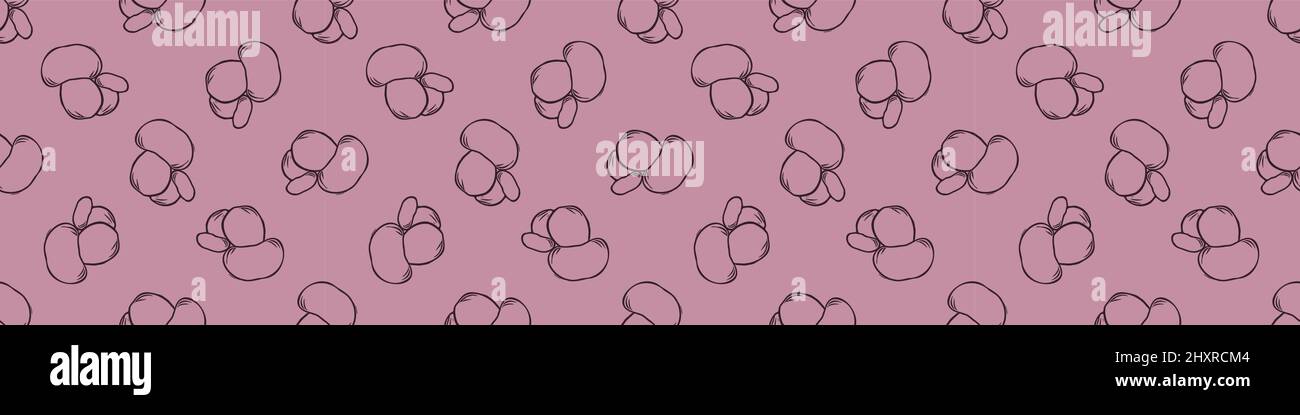 Hand drawn wild mushroom vector border. Seamless trendy purple biology ...