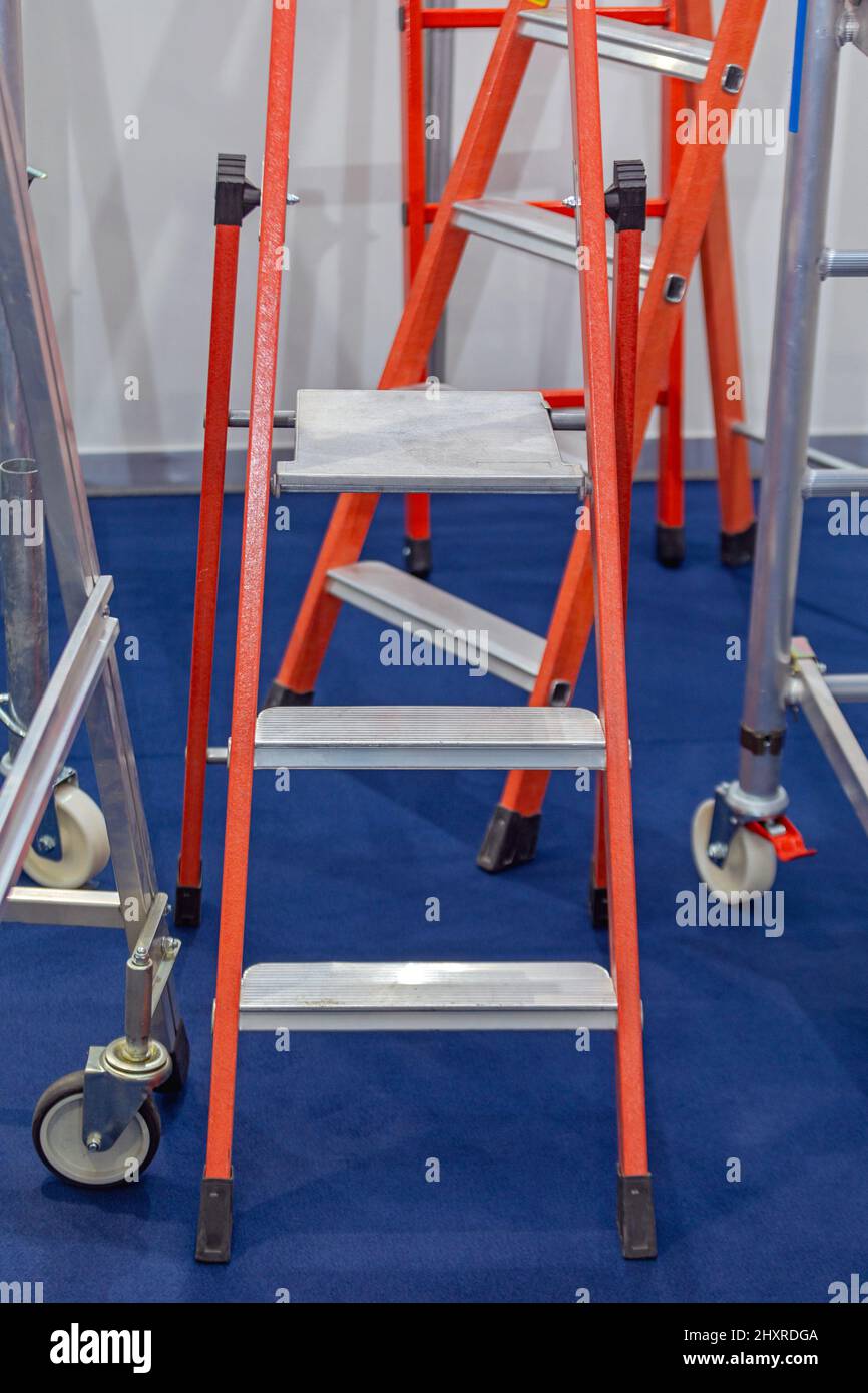 Metal Step Ladder in Storage Room Warehouse Stock Photo - Alamy