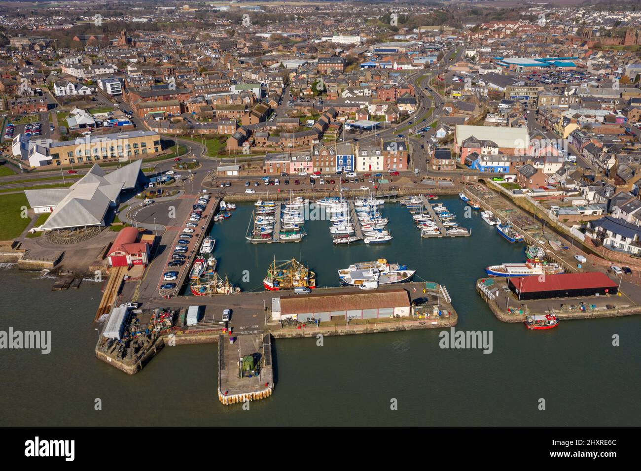 Aerial view from drone of Arbroath harbour, Angus, Scotland, UK Stock ...