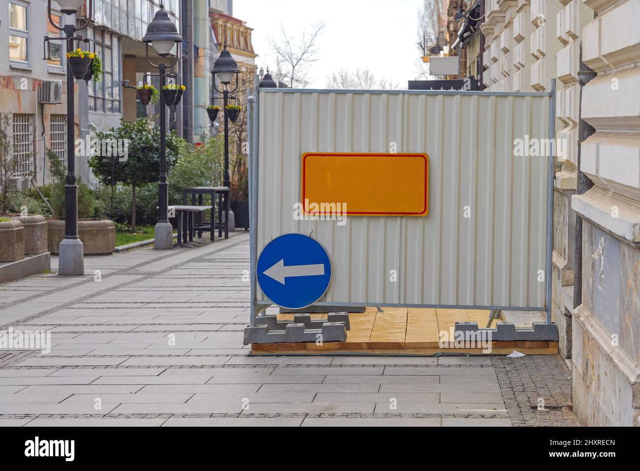 Temporary Construction Site Fence at Pedestrian Street Works Stock ...