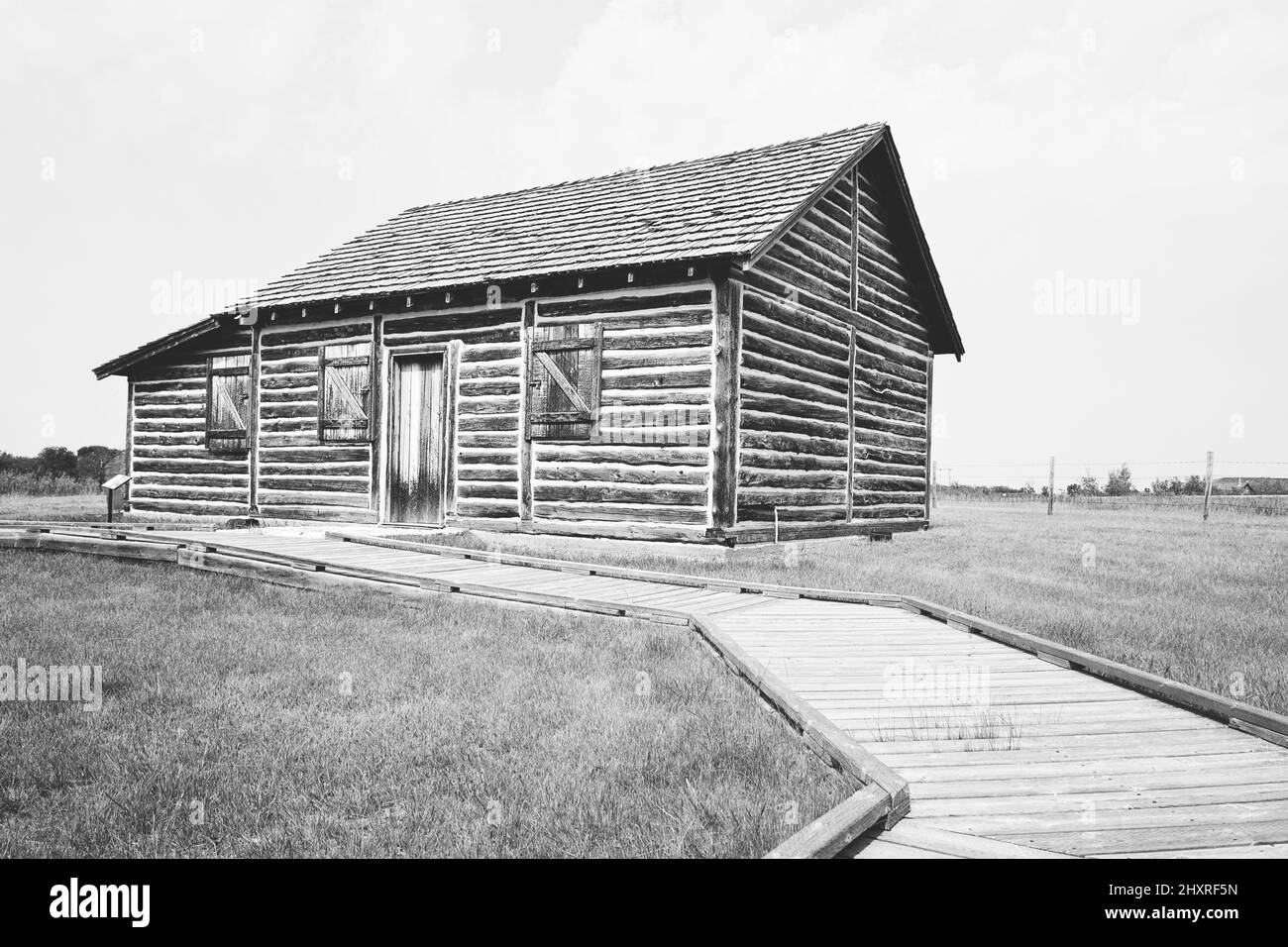 A reconstructed buildings of wood and chink of a trading post from ...