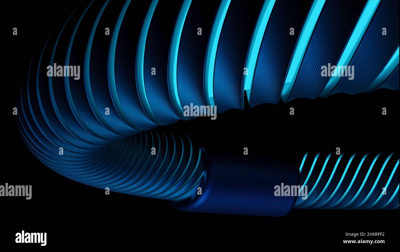 Curved hose moving on black background. Design. 3D model of pipe moving ...