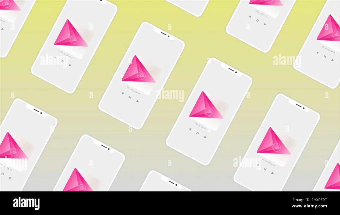 Abstract colorful pink triangular symbol of a new application. Motion ...