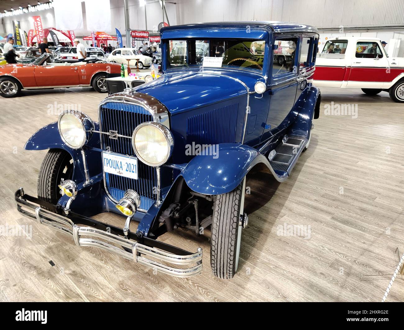 Blue vintage car on the car show Stock Photo - Alamy