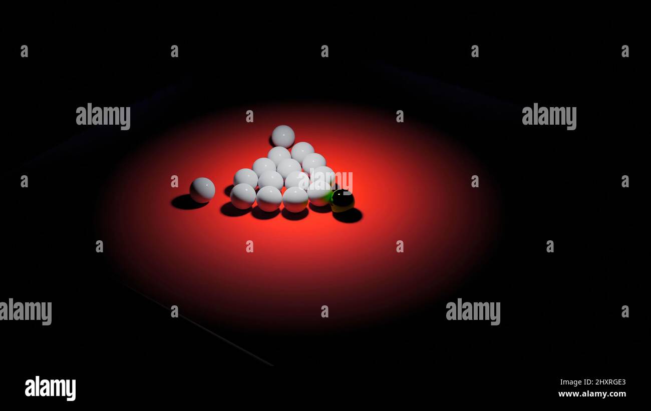 3D billiard animation. Design. Selective light over triangle of balls ...